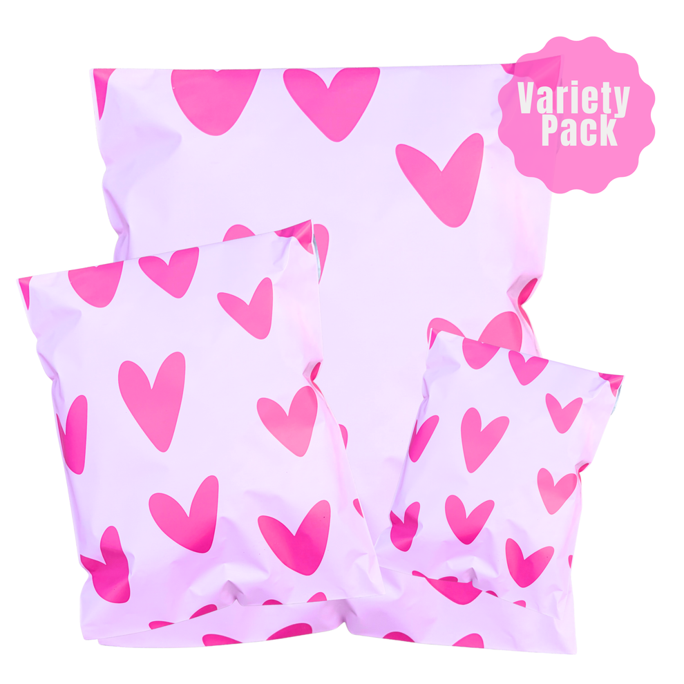 Pink Heart Poly Mailers | Cute Variety Pack 36/75/150 – Pretty Pack Co